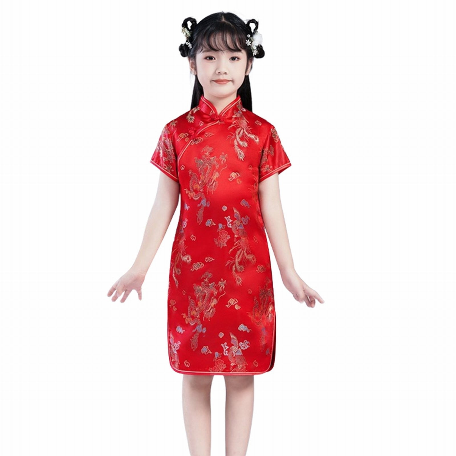 EnJoCho Girls Chinese Cheongsam 𝖥loral Graphic Traditional Dress Kids ...