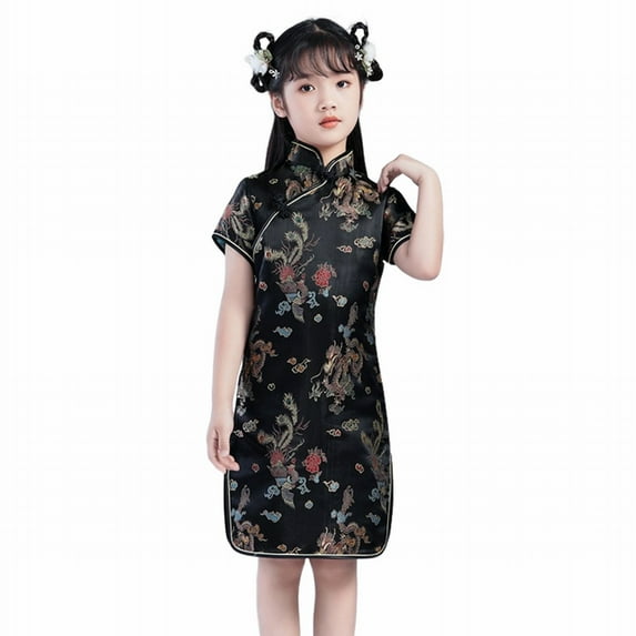 EnJoCho Girls Chinese Cheongsam 𝖥loral Graphic Traditional Dress Kids ...