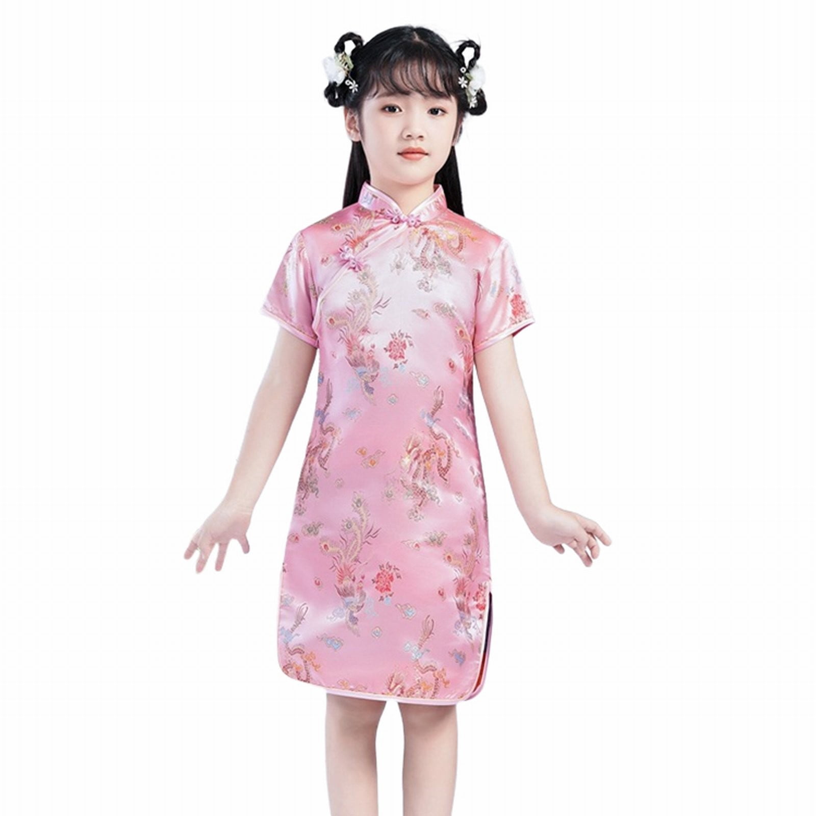 EnJoCho Girls Chinese Cheongsam 𝖥loral Graphic Traditional Dress Kids ...