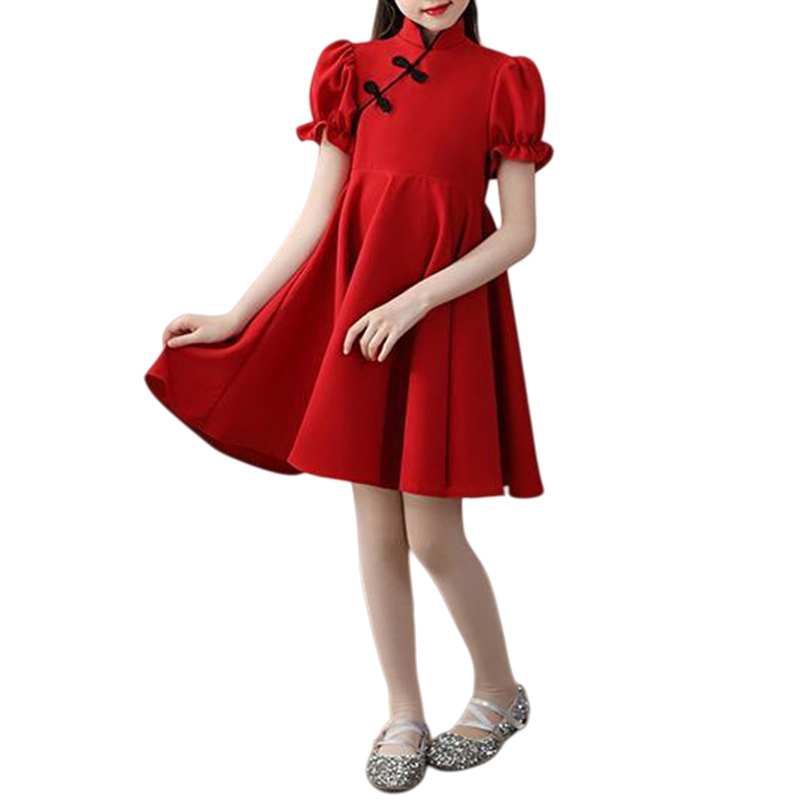EnJoCho Girls Chinese Dress Traditional New Year Puff Short Sleeve ...