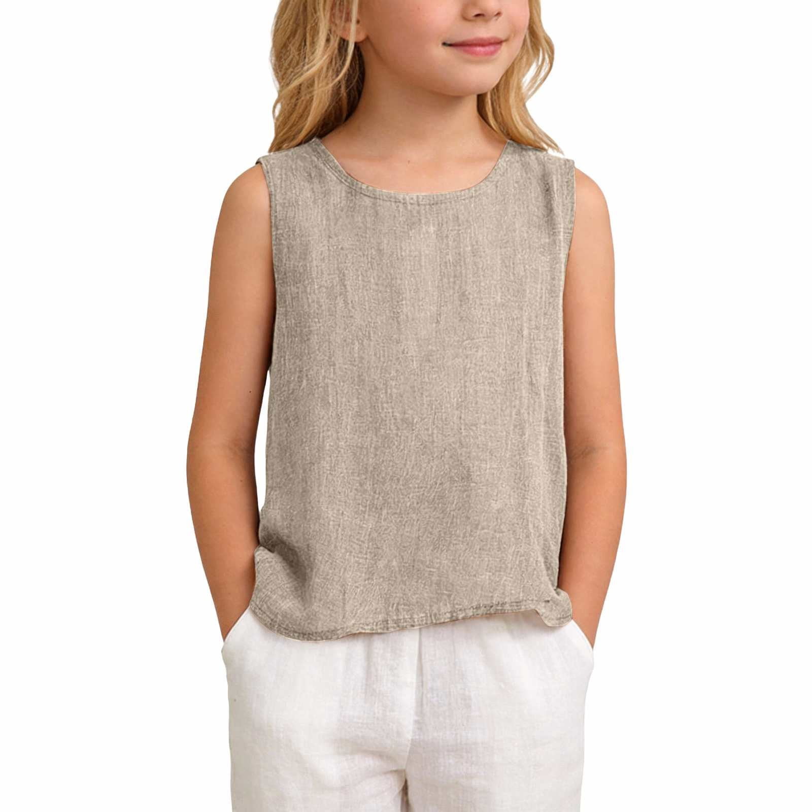 EnJoCho Girls Cotton Linen Tank Top Summer Sleeveless Beach Lightweight ...