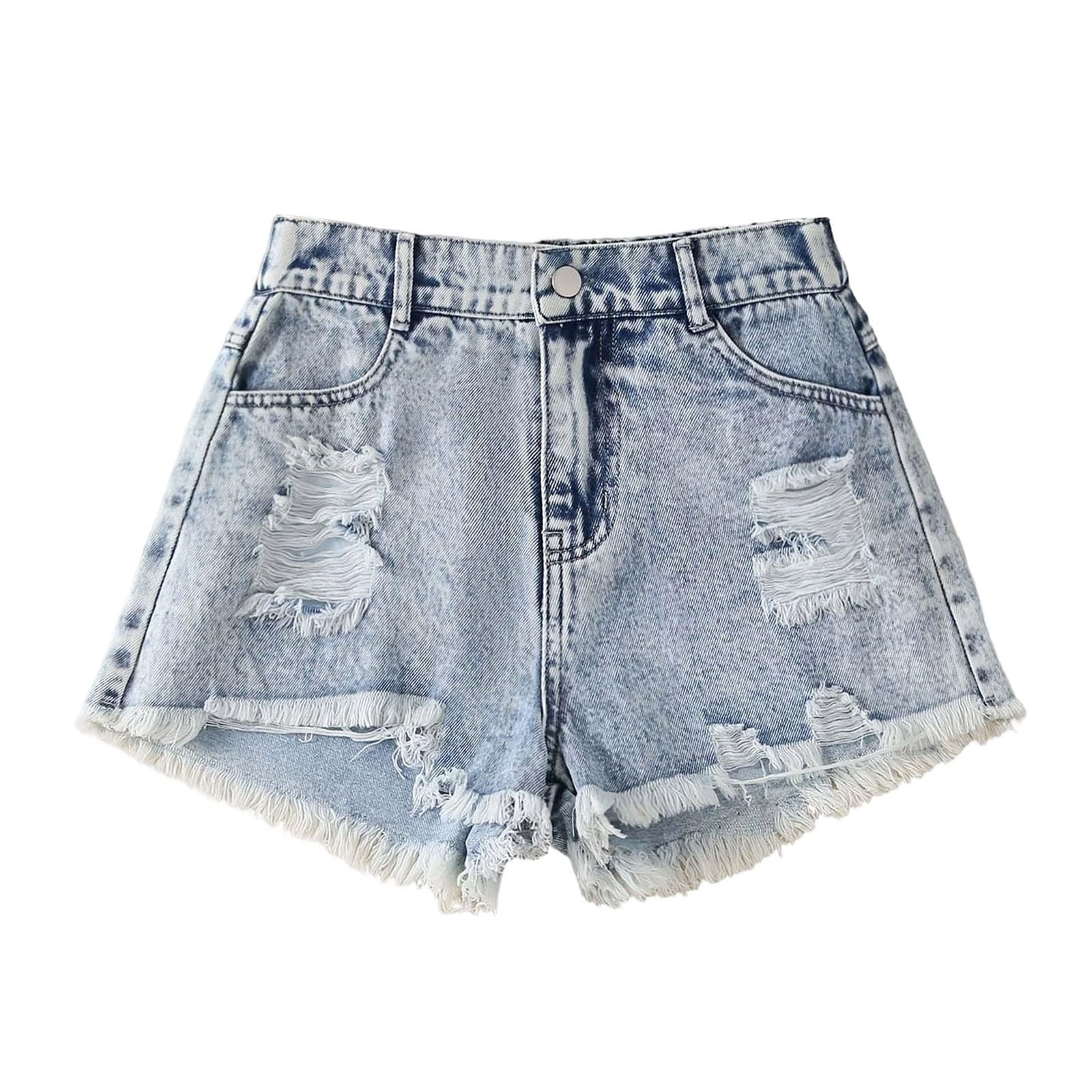 EnJoCho Girls Denim Shorts, Girls Ripped Ro𝗐 Hem Jean Shorts Teen Retro ...