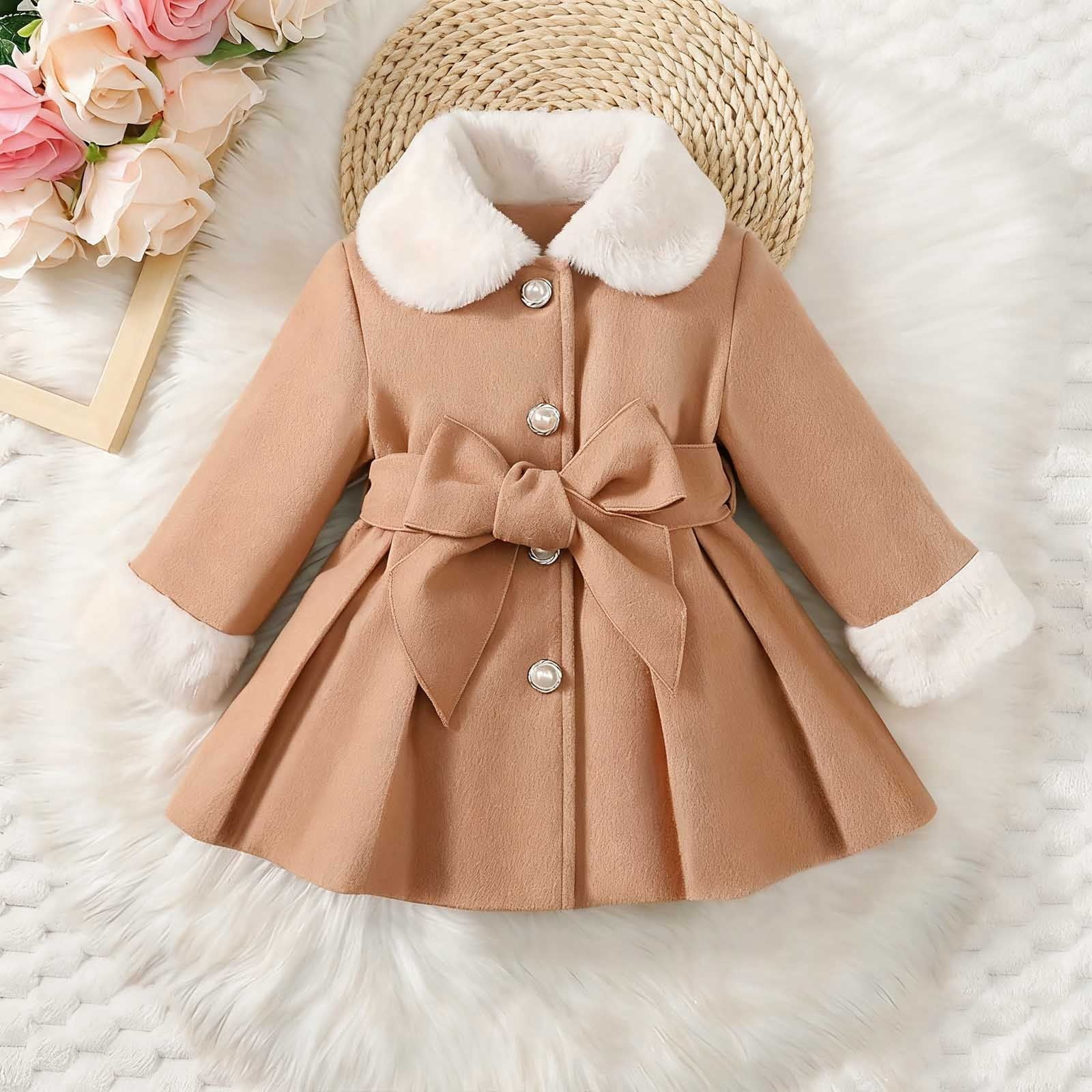 EnJoCho Girls Dress Peacoat Fuzzy Lined Button Front 𝖱uffles Collar ...