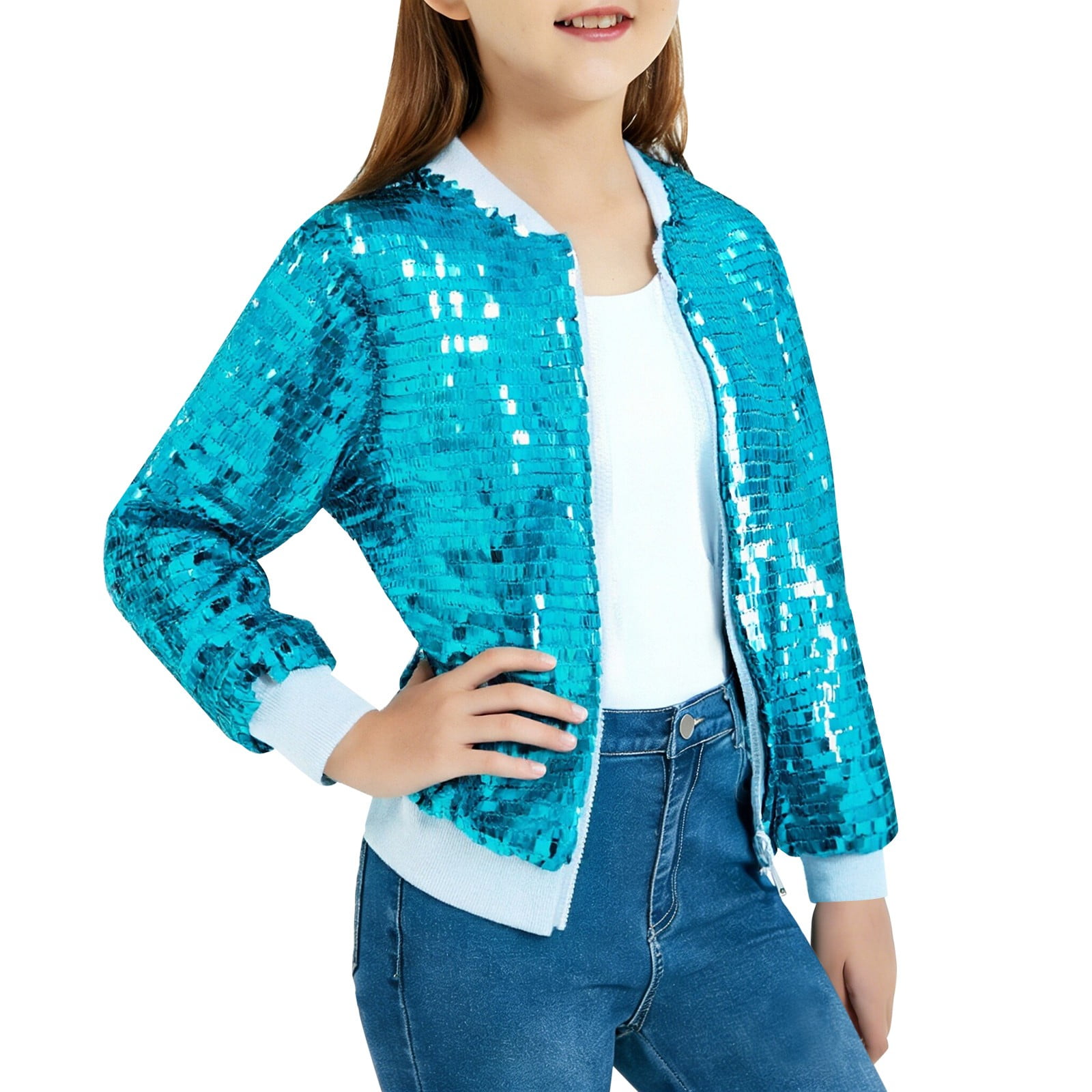 EnJoCho Girls Fashion Sequins Jackets Long Sleeve Cropped Sparkly Shirt ...