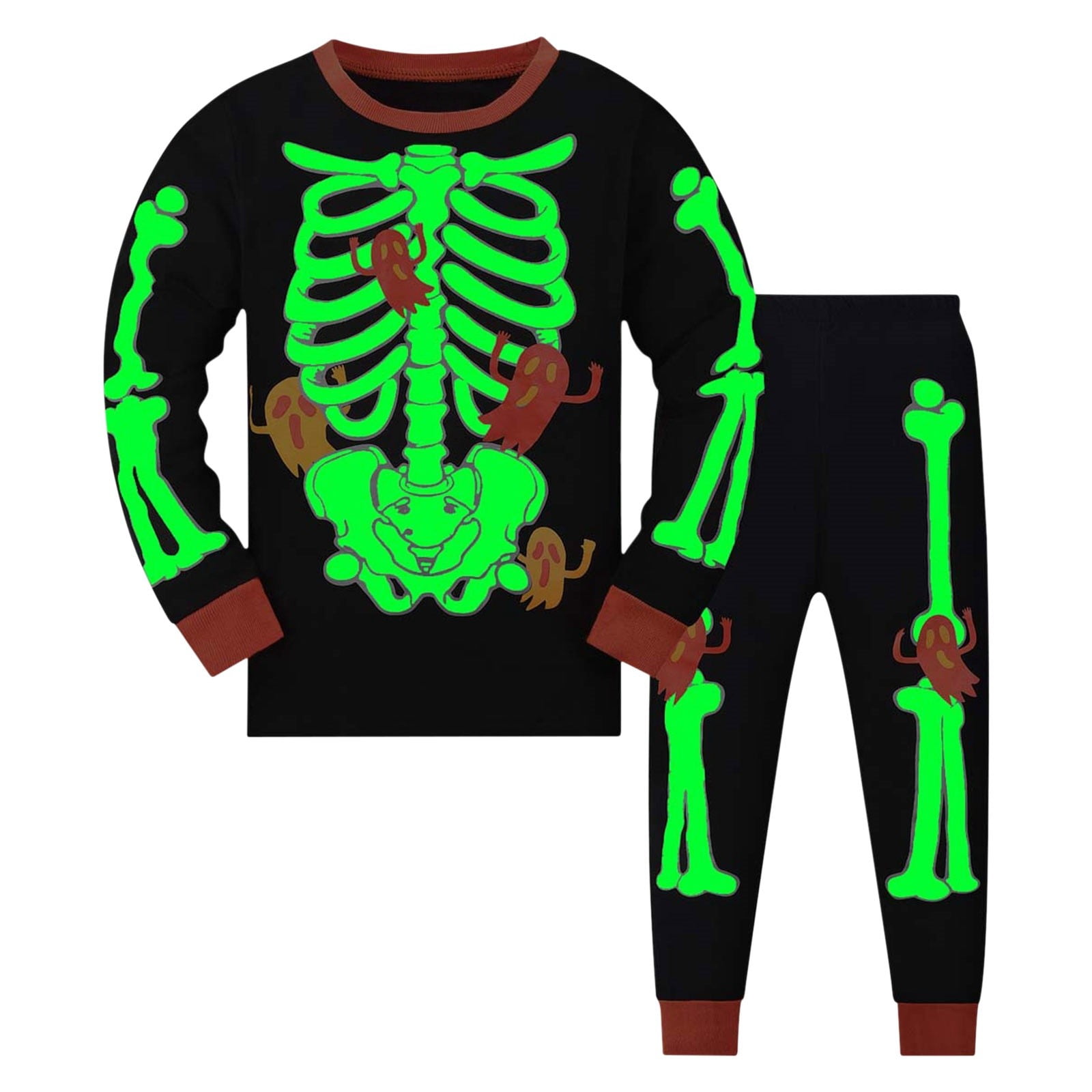 EnJoCho Girls Glow-in-the-Dark Skeleton Hallow-een Pajamas Two-Piece ...