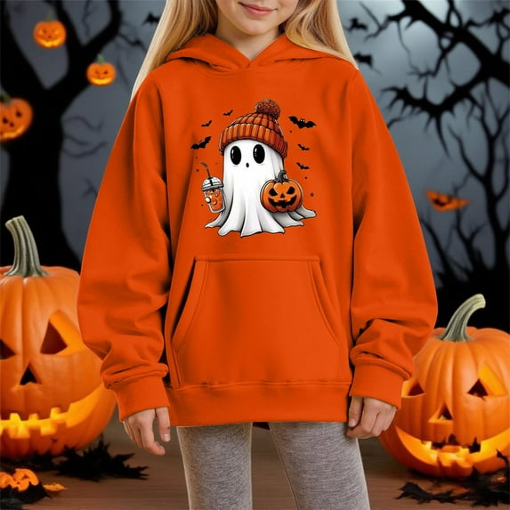 EnJoCho Girls Halloween 3D Printed Hoodie Oversized Drop Shoulder ...