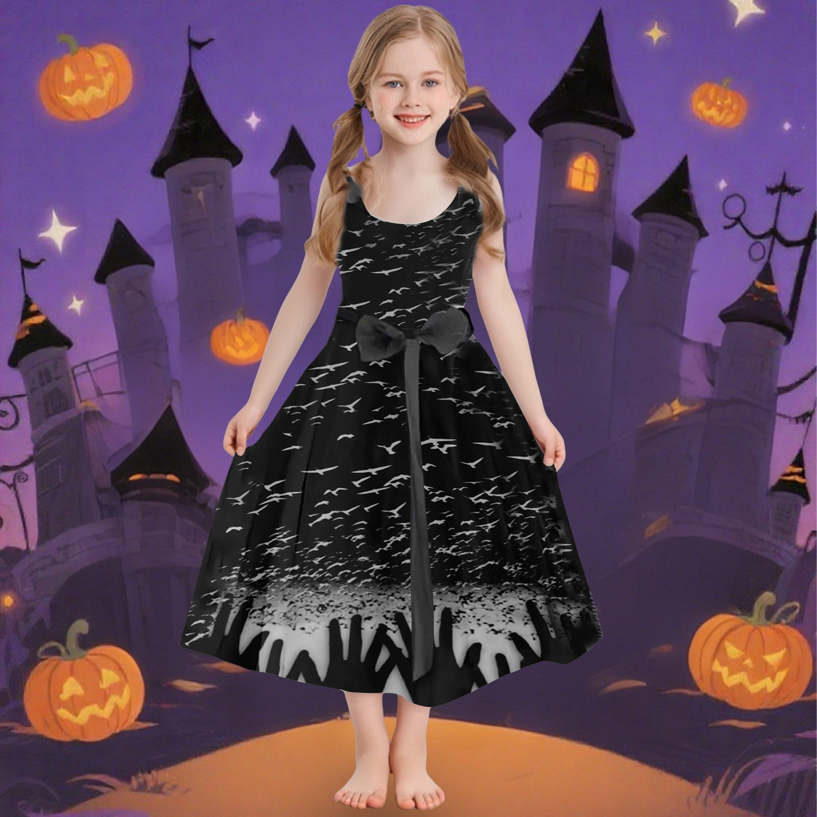 EnJoCho Girls Halloween 𝖳wirly Swing Dress Age 5-14 Short Sleeve Par𝗍y ...
