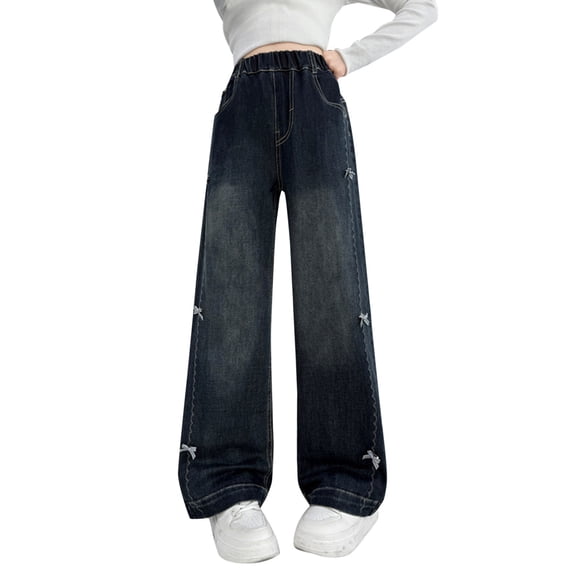 EnJoCho Girls Heart Ripped Wide Leg Jeans Elastic Waist Light Washed ...
