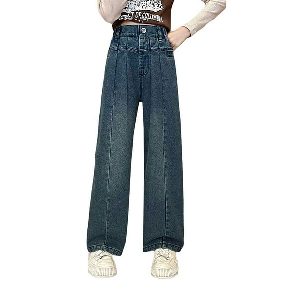 EnJoCho Girls Kids Baggy Wide Leg Jeans Elastic High Waist Streetwear ...