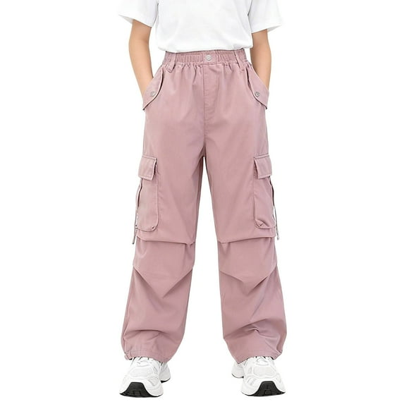 EnJoCho Girls Kids Cargo Pants Baggy Casual High Waisted Straight Leg ...