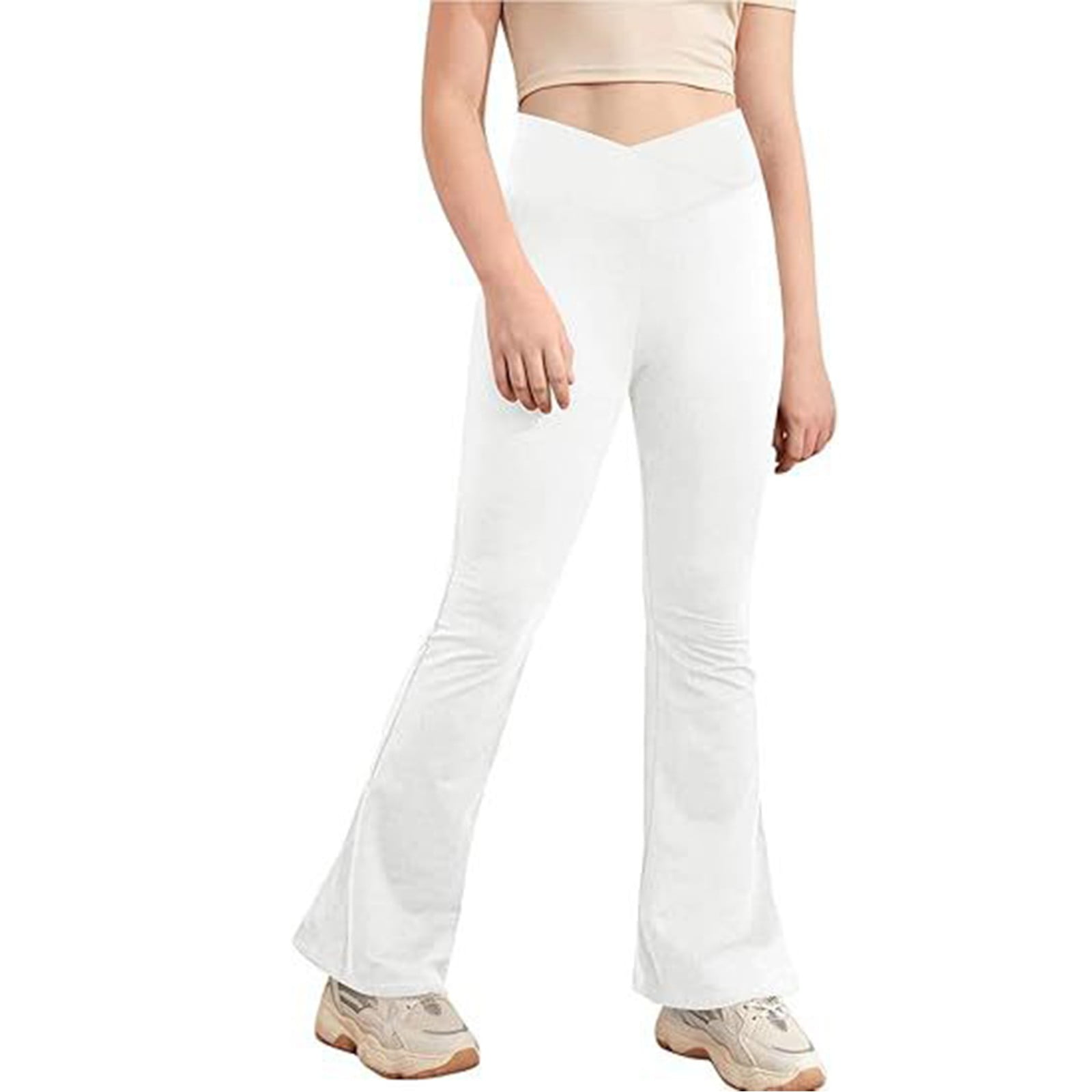 EnJoCho Girls Leggings Cross High Waisted Flare Yoga Botcut Pants Solid ...