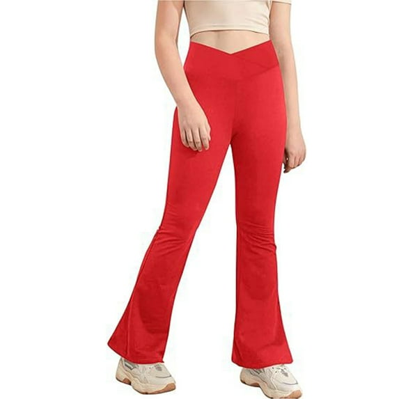 EnJoCho Girls Leggings Cross High Waisted Flare Yoga Botcut Pants Solid ...