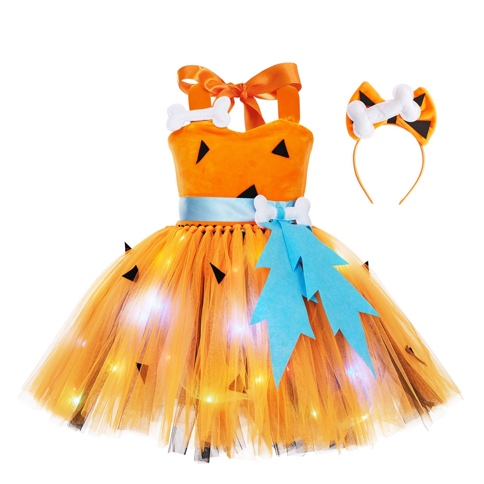 EnJoCho Girls Light Up Caveman Dress Halloween Cavegirl Tulle Dress ...