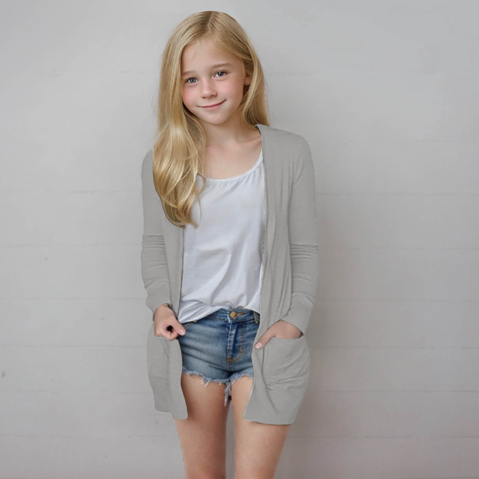EnJoCho Girls Lightweight Cardigan Casual Open Front Oversized Sweater ...