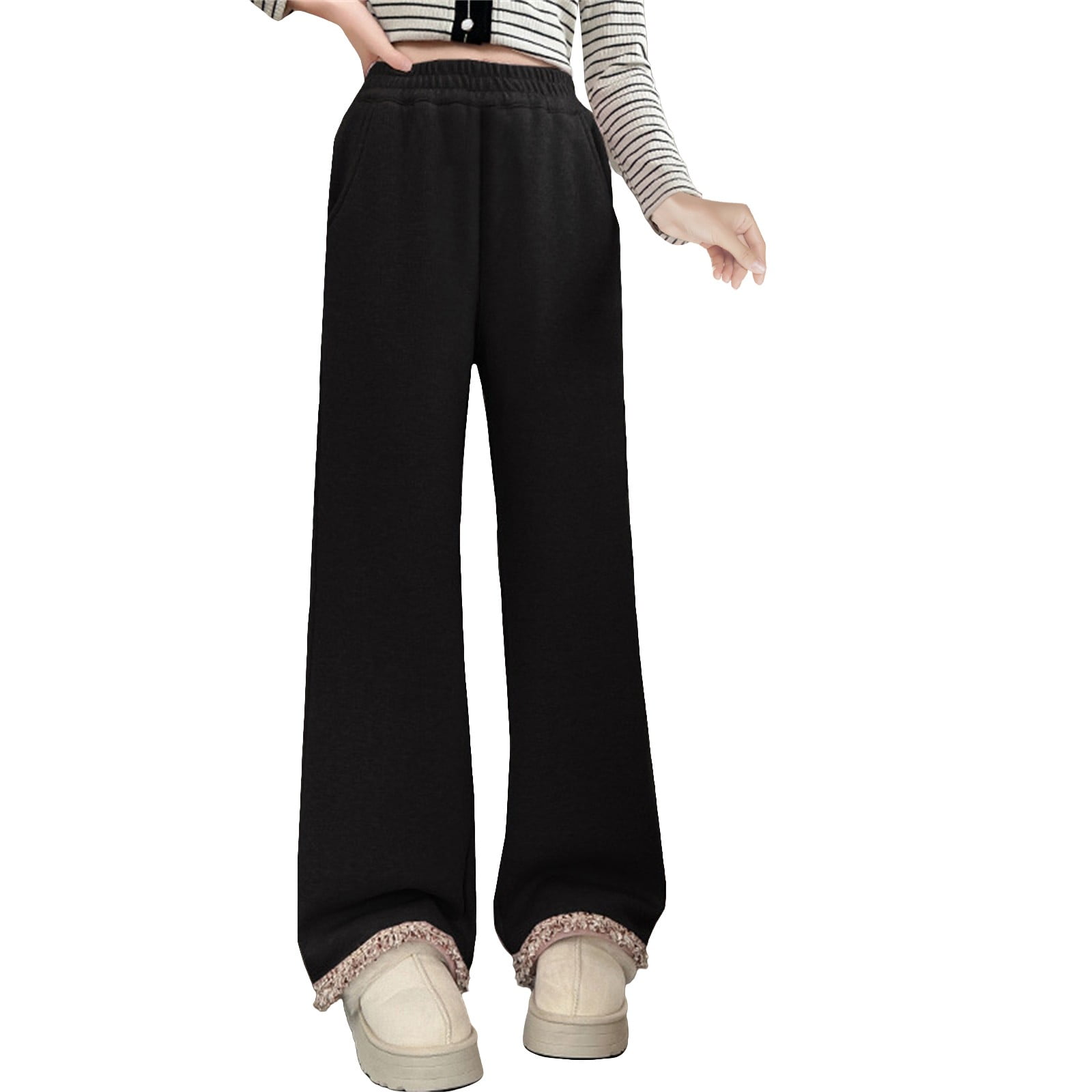 EnJoCho Girls Lined Wide Leg Sweatpants Soft Plush High Waisted Winter ...