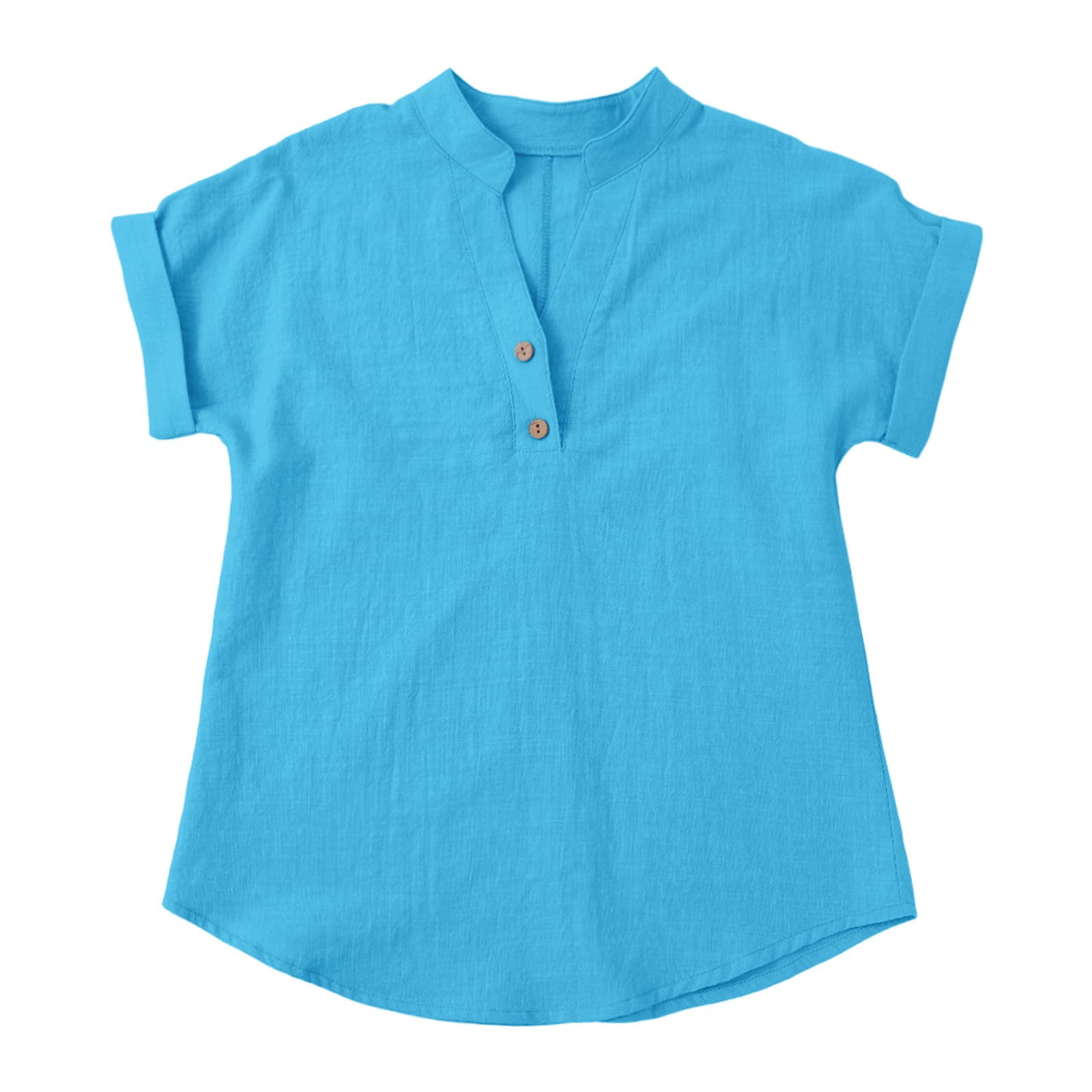 EnJoCho Girls Linen Shirts Summer Casual Button V Neck Tuni𝖼 Blouses ...