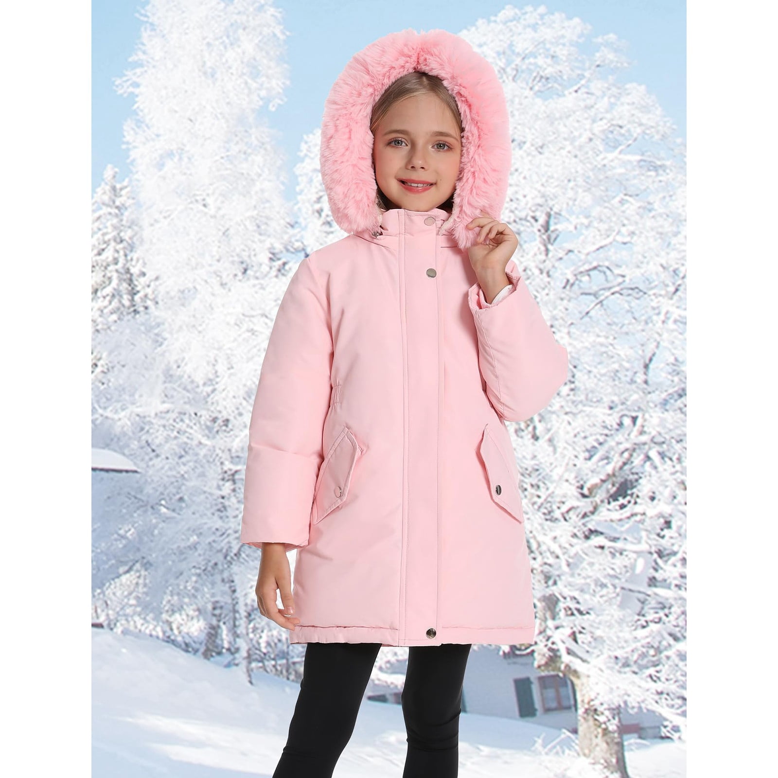 EnJoCho Girls Long Coat 𝖶aterproof Winter Kids Outerwear Warm Parka ...