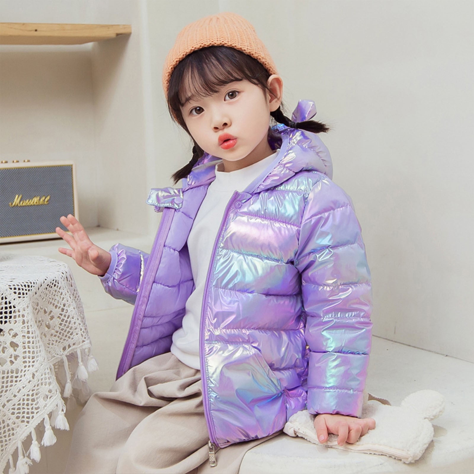 EnJoCho Girls Metallic Shine Hooded Puffer Jacket Warm Zipper Winter ...