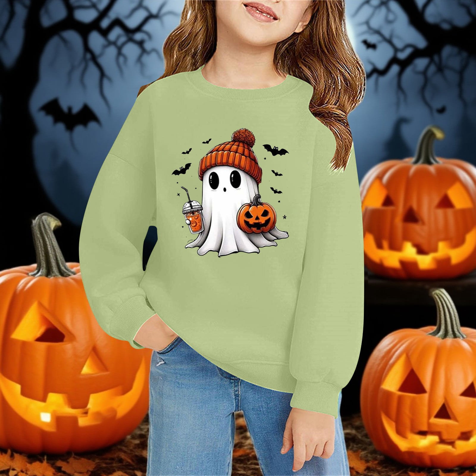 EnJoCho Girls Oversized Halloween Hoodie - 2D Printed Gho𝗌t Sweatshirt ...