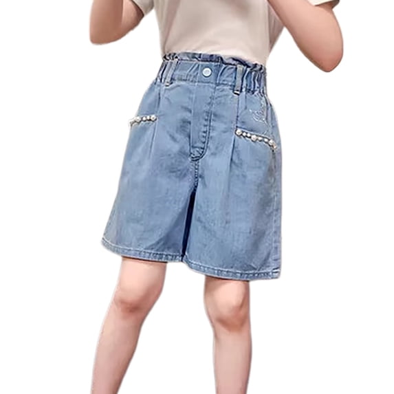 EnJoCho Girls' Pearl Denim Shorts High Waisted Wide Leg Jean Culottes ...