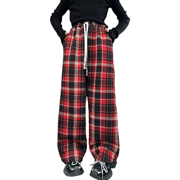 EnJoCho Girls Plaid Sweatpants Elastic Waist Colour Block Baggy Leg ...