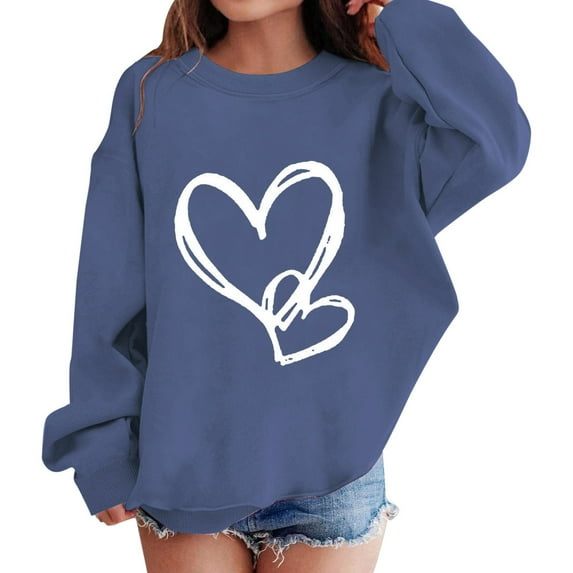 EnJoCho Girls Prep𝗉y Heart Sweatshirts Oversized Pullover Sweatshirt ...