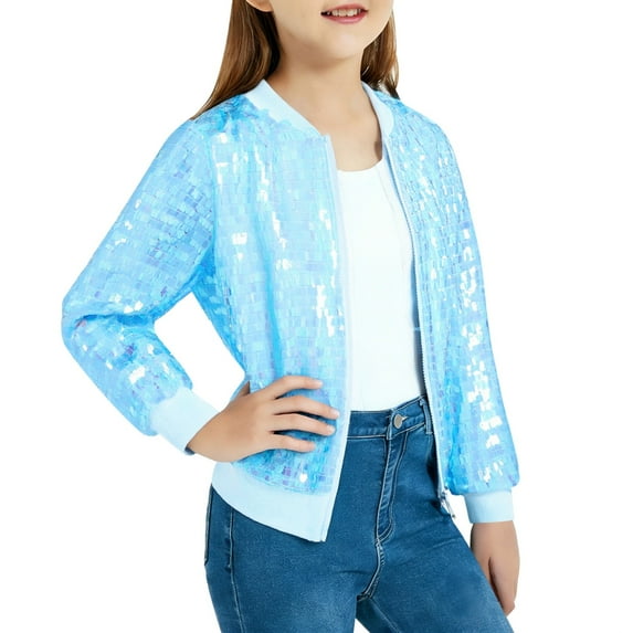 EnJoCho Girls' Sequin Bom𝖻er Jacket Sparkly Long Sleeve Gradient Bom𝖻er ...