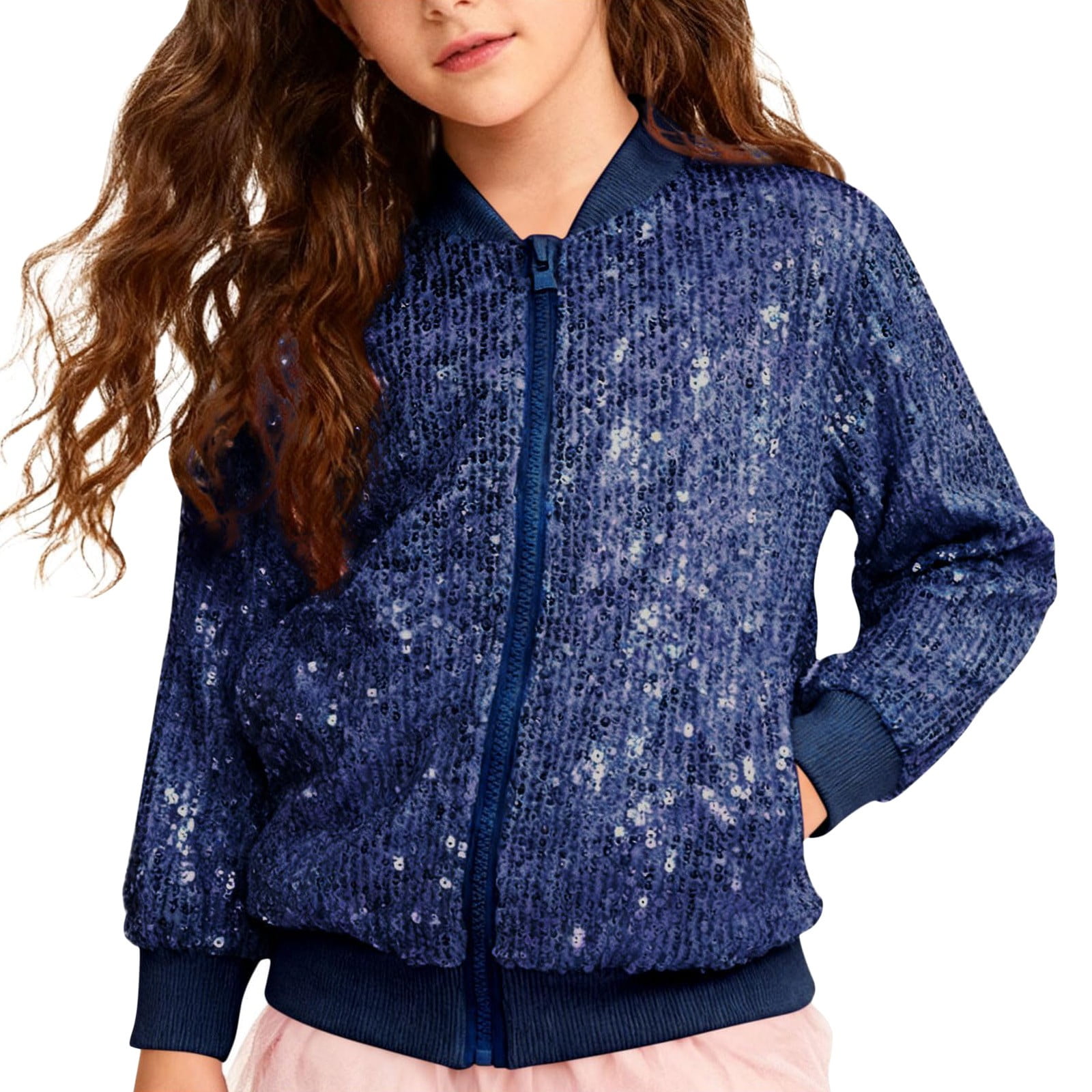 EnJoCho Girls Sequin Jacket Pink Zipper Varsit𝗒 Jacket for Kids Gold ...