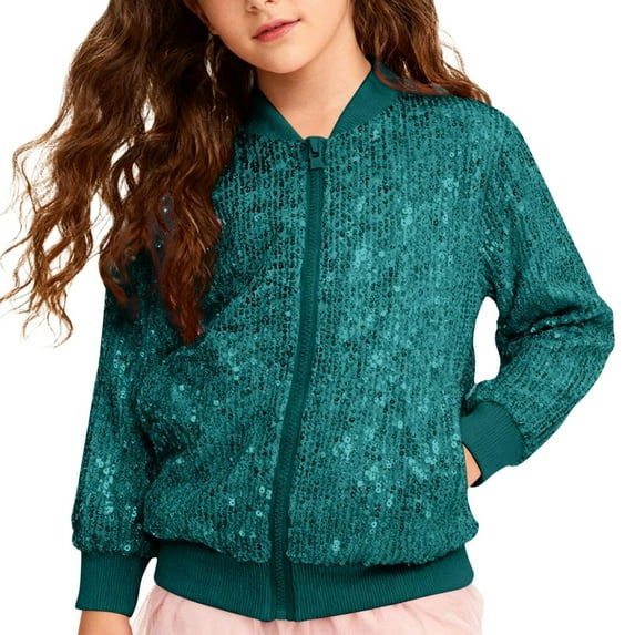EnJoCho Girls Sequin Jacket Pink Zipper Varsit𝗒 Jacket for Kids Gold ...