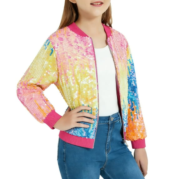 EnJoCho Girls Sequin Jacket Sparkly Glitter 𝖡omber Kids Outwear with ...