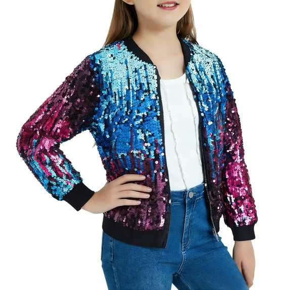 EnJoCho Girls Sequin Jacket Sparkly Glitter 𝖡omber Kids Outwear with ...