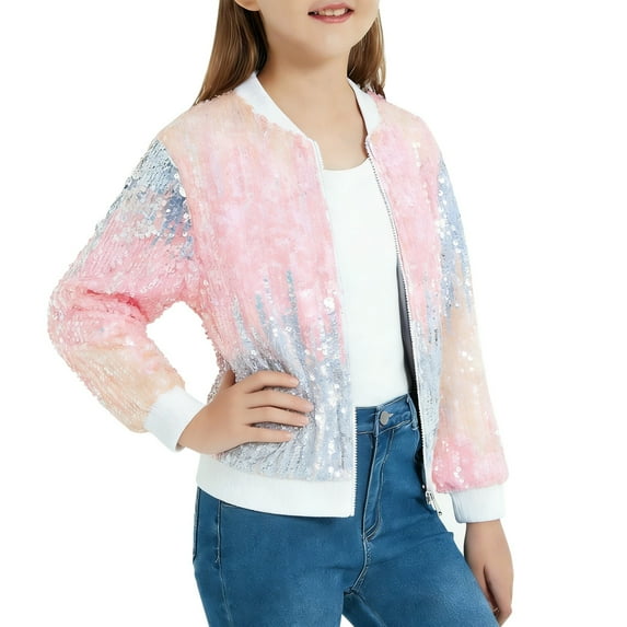 EnJoCho Girls Sequin Jacket Sparkly Glitter 𝖡omber Kids Outwear with ...