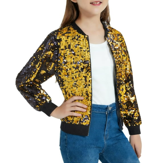 EnJoCho Girls Sequin Jacket Sparkly Glitter 𝖡omber Kids Outwear with ...