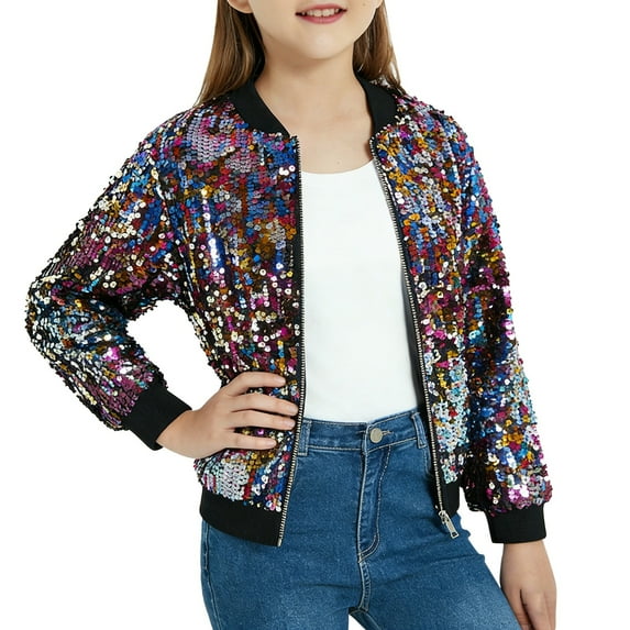 EnJoCho Girls Sequin Jacket Sparkly Glitter 𝖡omber Kids Outwear with ...