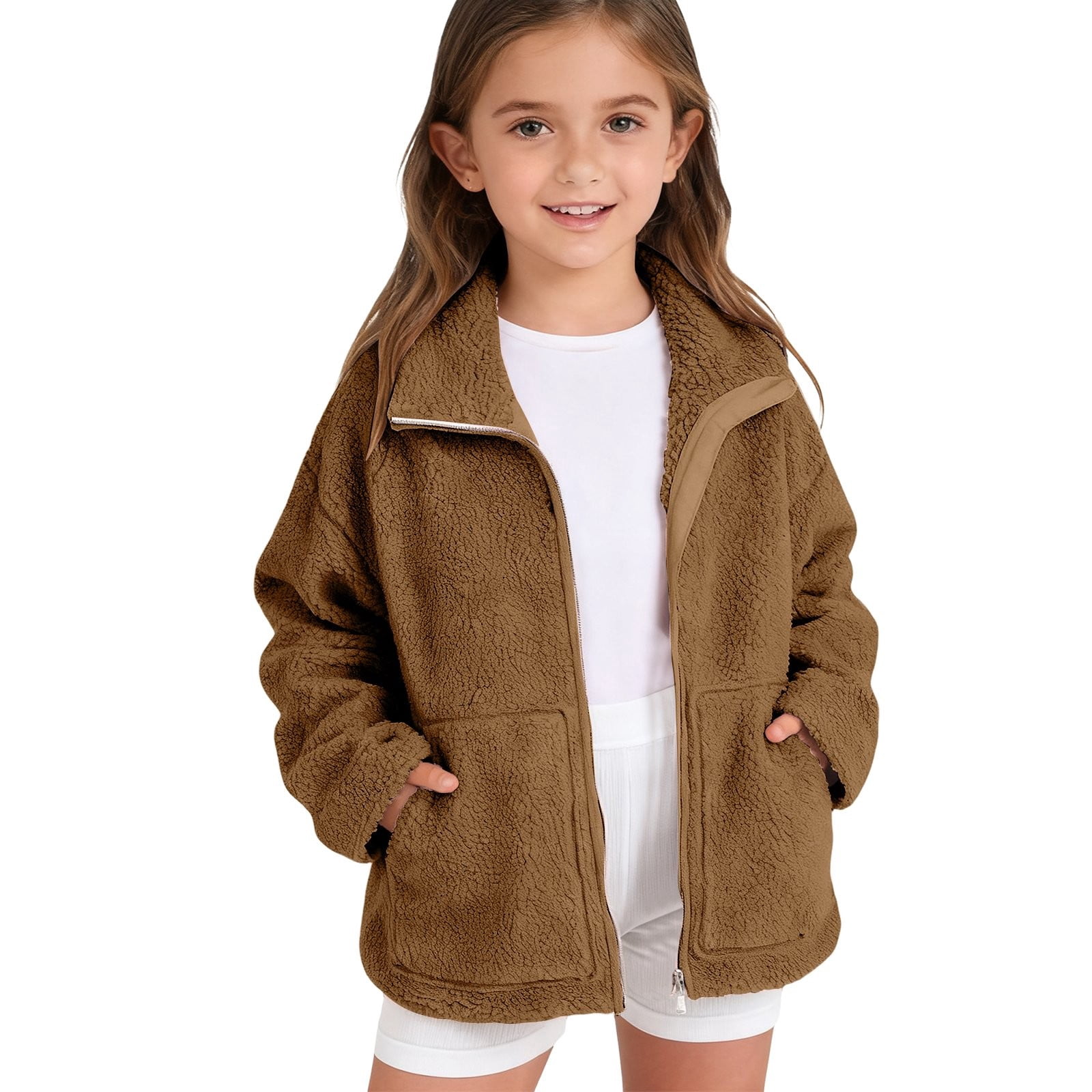 EnJoCho Girls Sher𝗉a Fleec𝖾 Jacket Winter Warm Zip Up Padded Coat Moc𝗄 ...