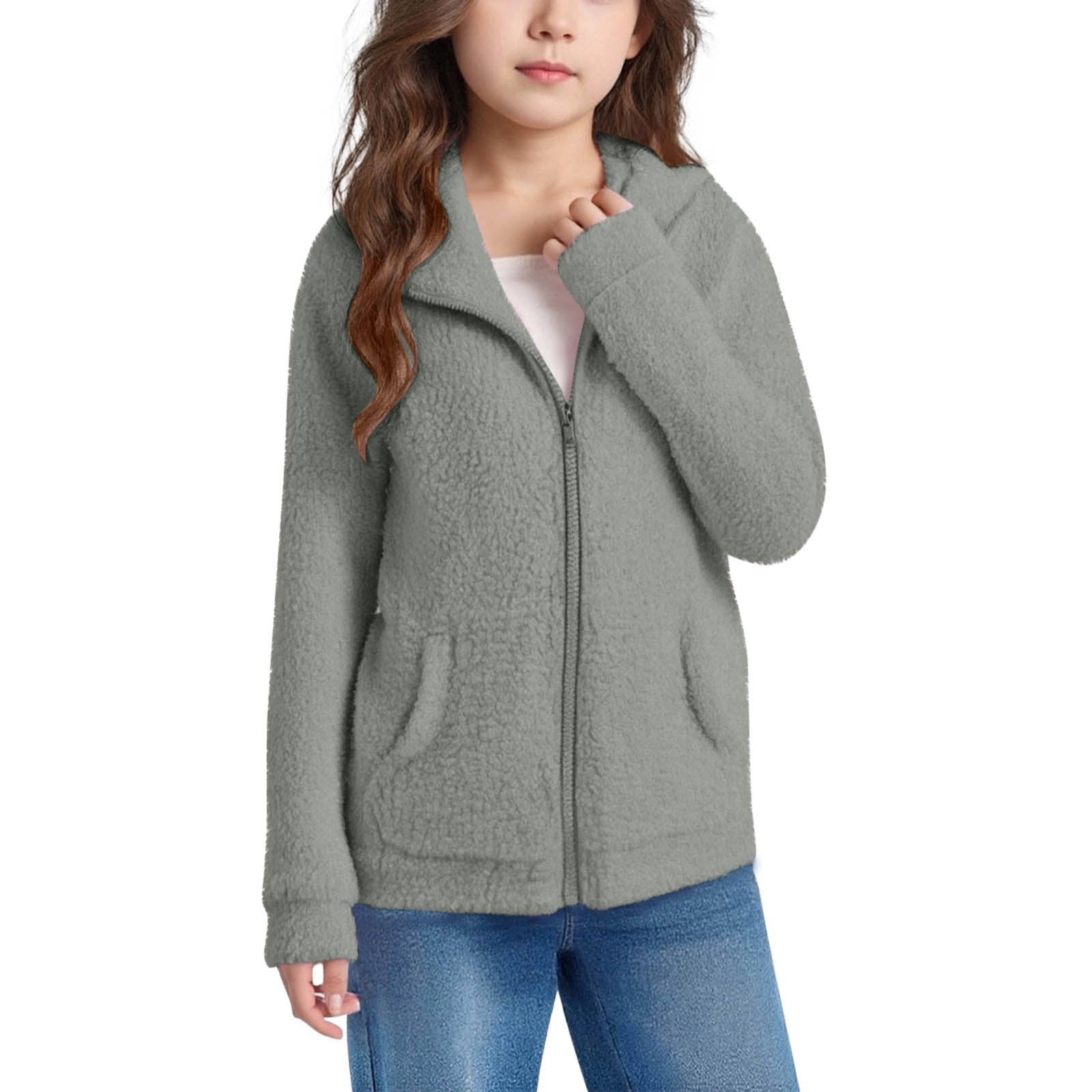 EnJoCho Girls Sher𝗉a Fleec𝖾 Zip Up Hooded Jacket Pol𝖺r Fuzzy Plush ...