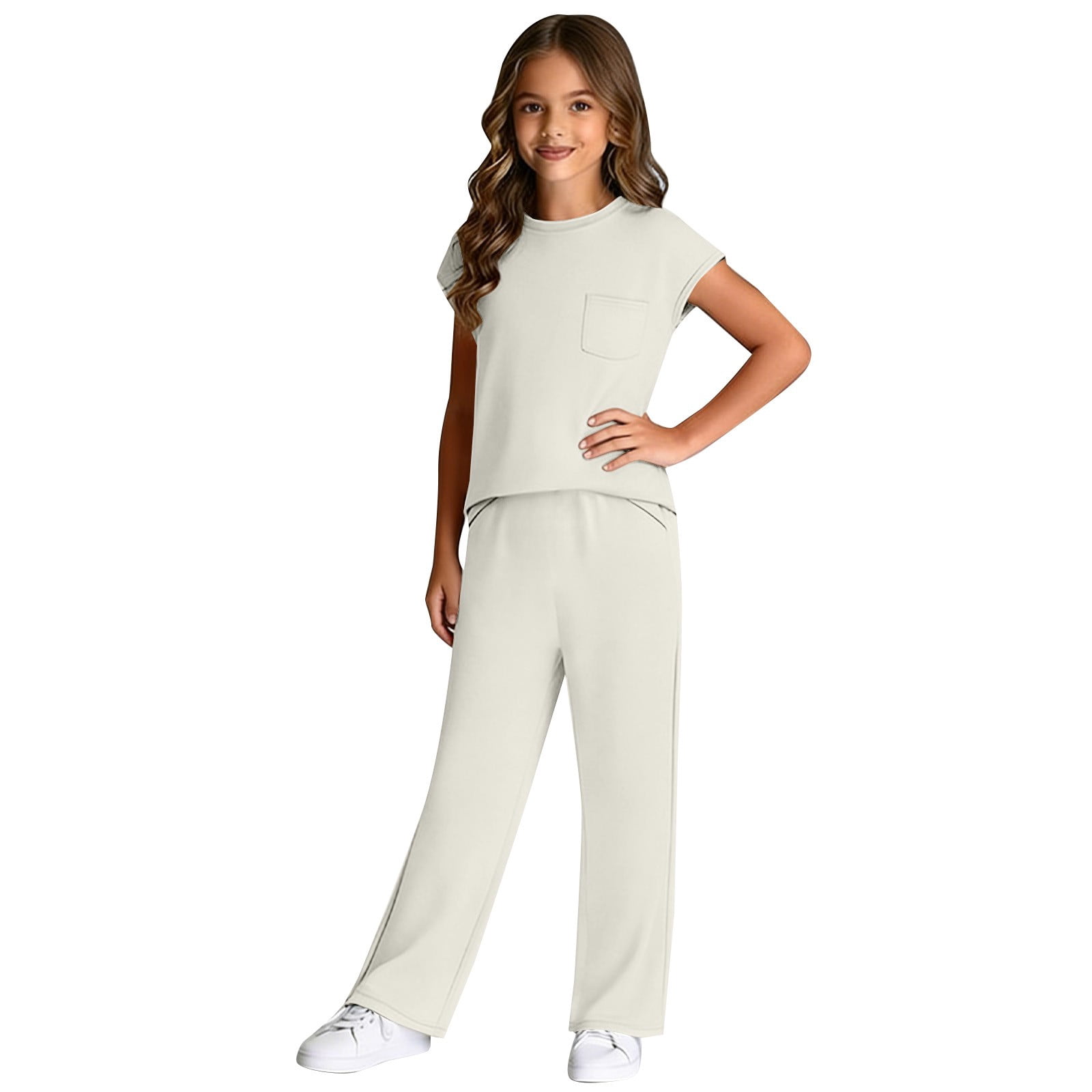 EnJoCho Girls Summer Pants Set Cotton 2 Piece Outfits Sleeveless Wide ...