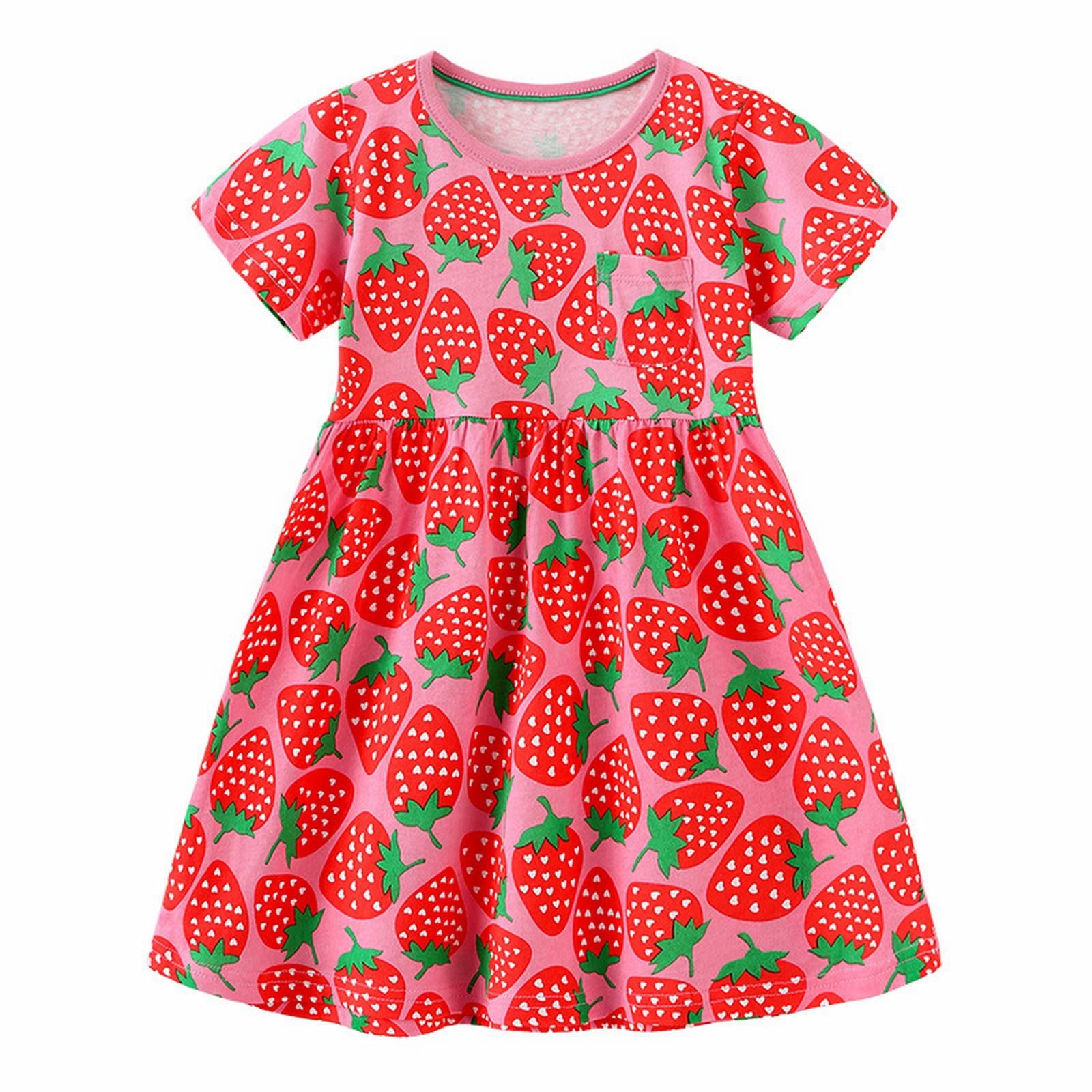 EnJoCho Girls Summer Strawberry Print Dress Crewneck Short Sleeve A ...
