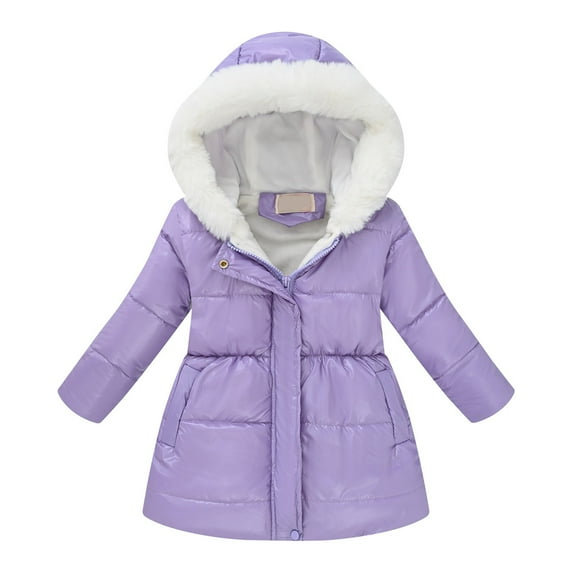 EnJoCho Girls Teen Kids Winter Hooded Puffer Jacket Coat Long Fleec𝖾 Lined Zip Up with Pockets ...