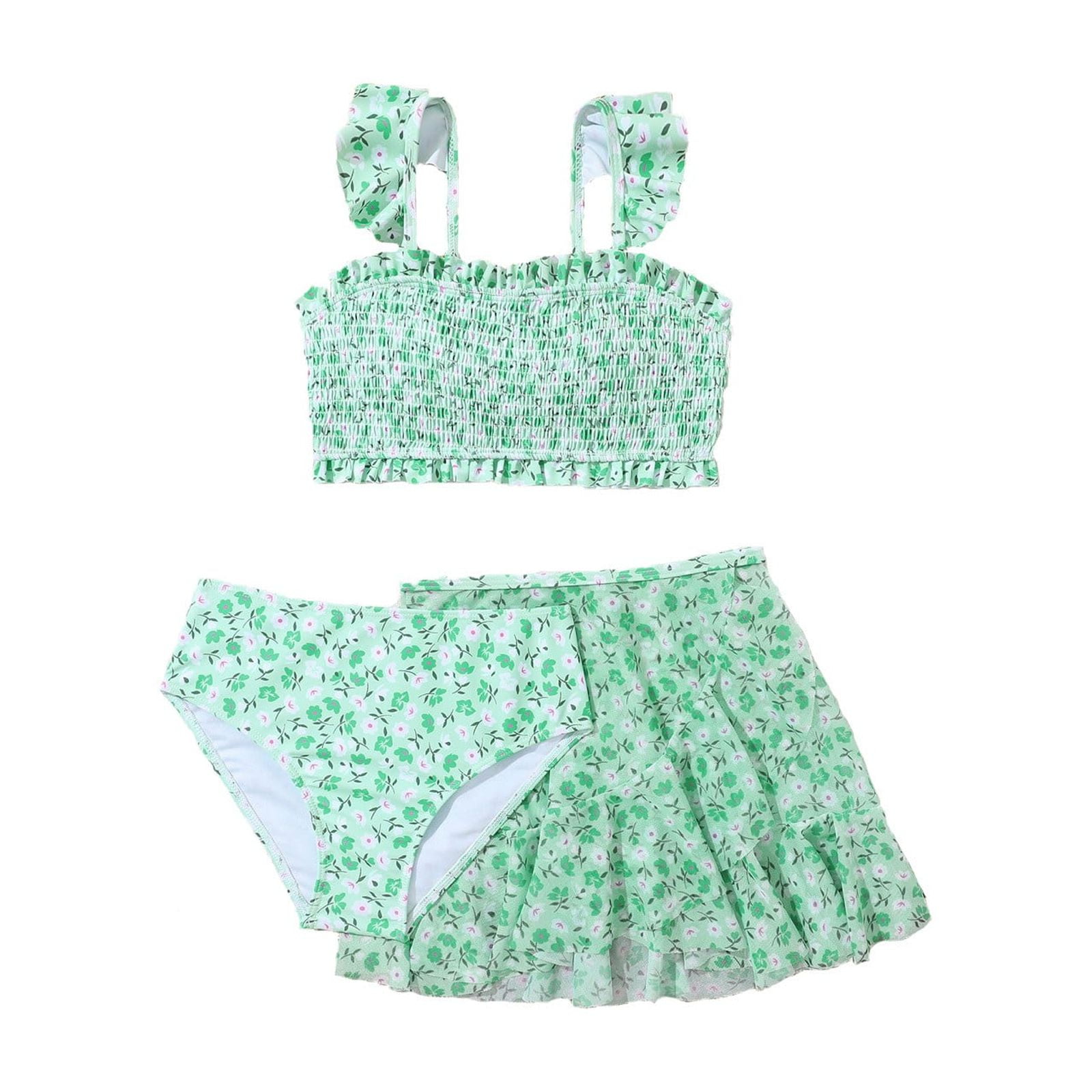 EnJoCho Girls' Three-Piece Swimsuit Set With Floral Design Girls Middle ...