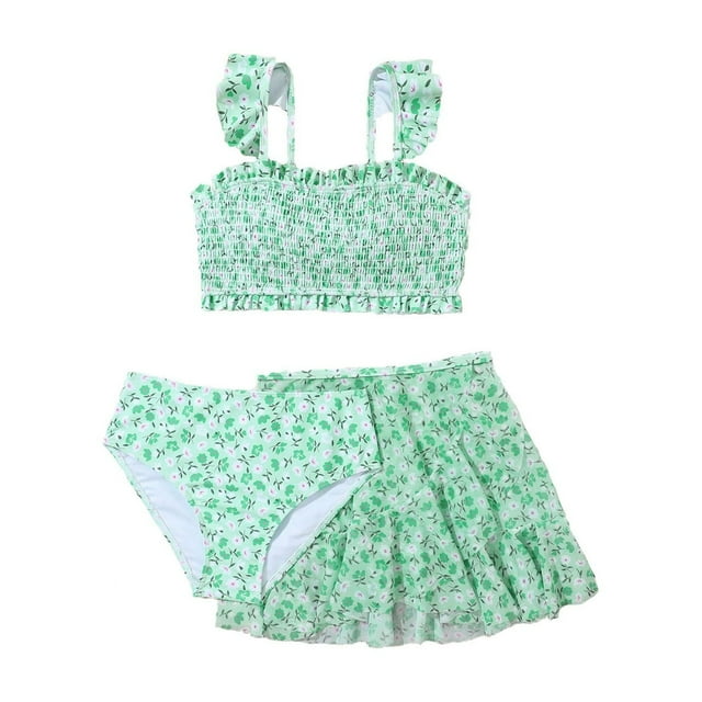 EnJoCho Girls' Three-Piece Swimsuit Set With Floral Design Girls Middle ...