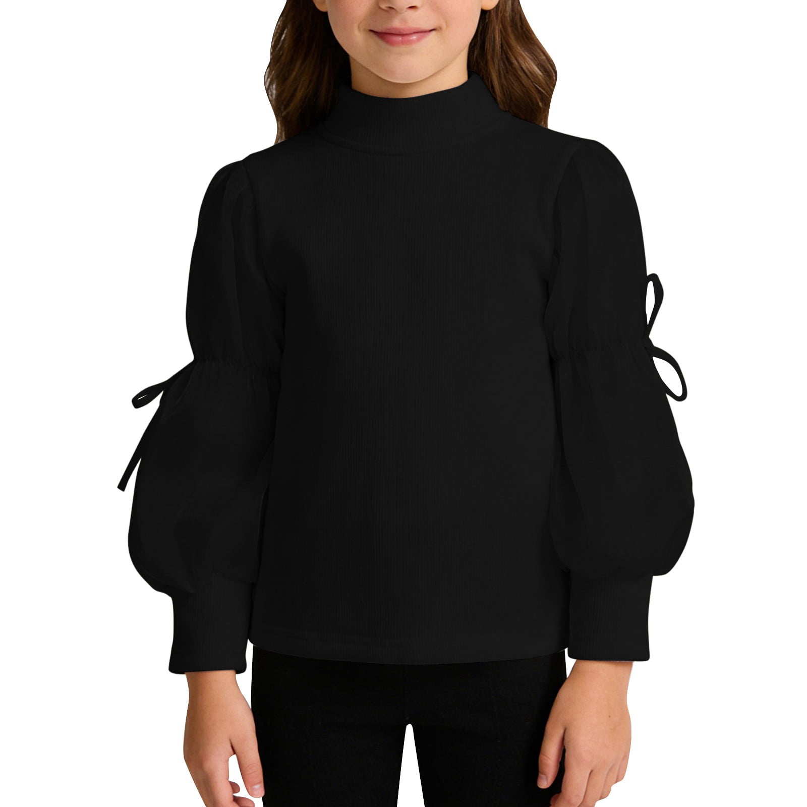 EnJoCho Girls Turtleneck Puffy Sleeve Shirts Trendy Y2K Mock Neck ...