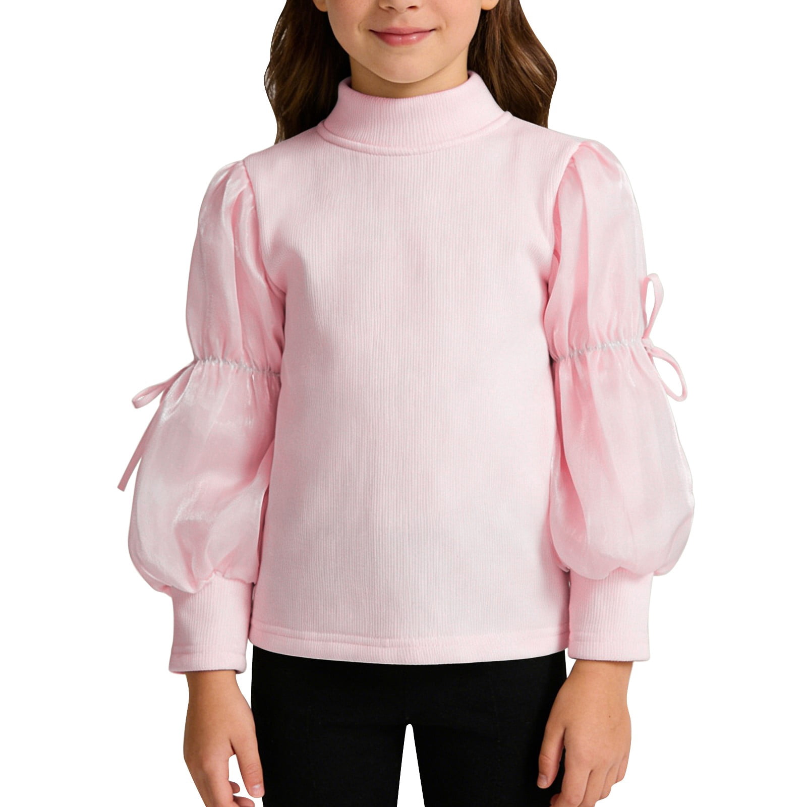 EnJoCho Girls Turtleneck Puffy Sleeve Shirts Trendy Y2K Mock Neck ...
