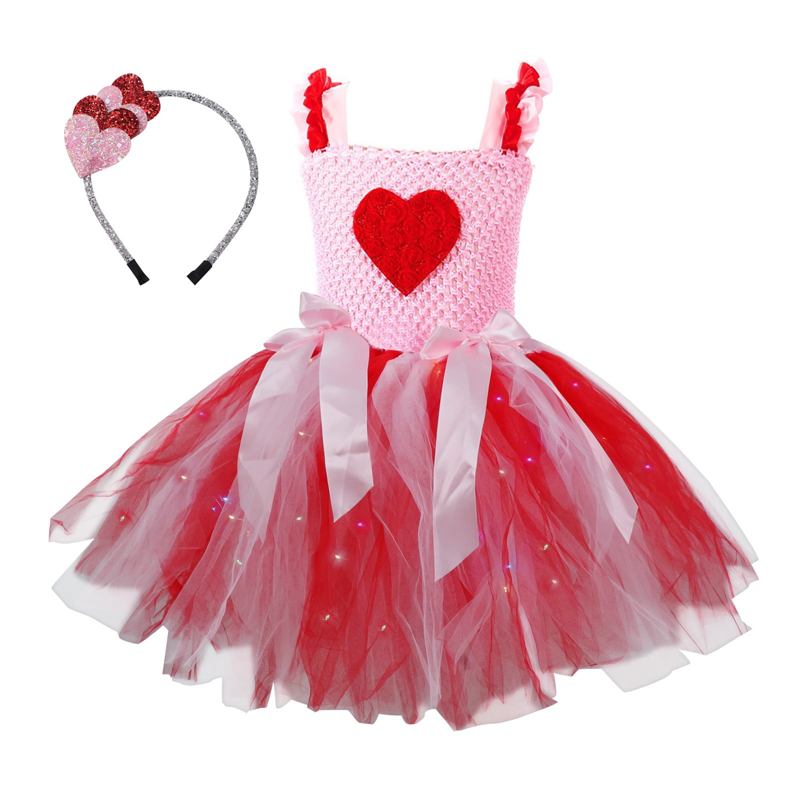 EnJoCho Girls Valentine’s Day White Dress Luminous Sparkly Princess ...