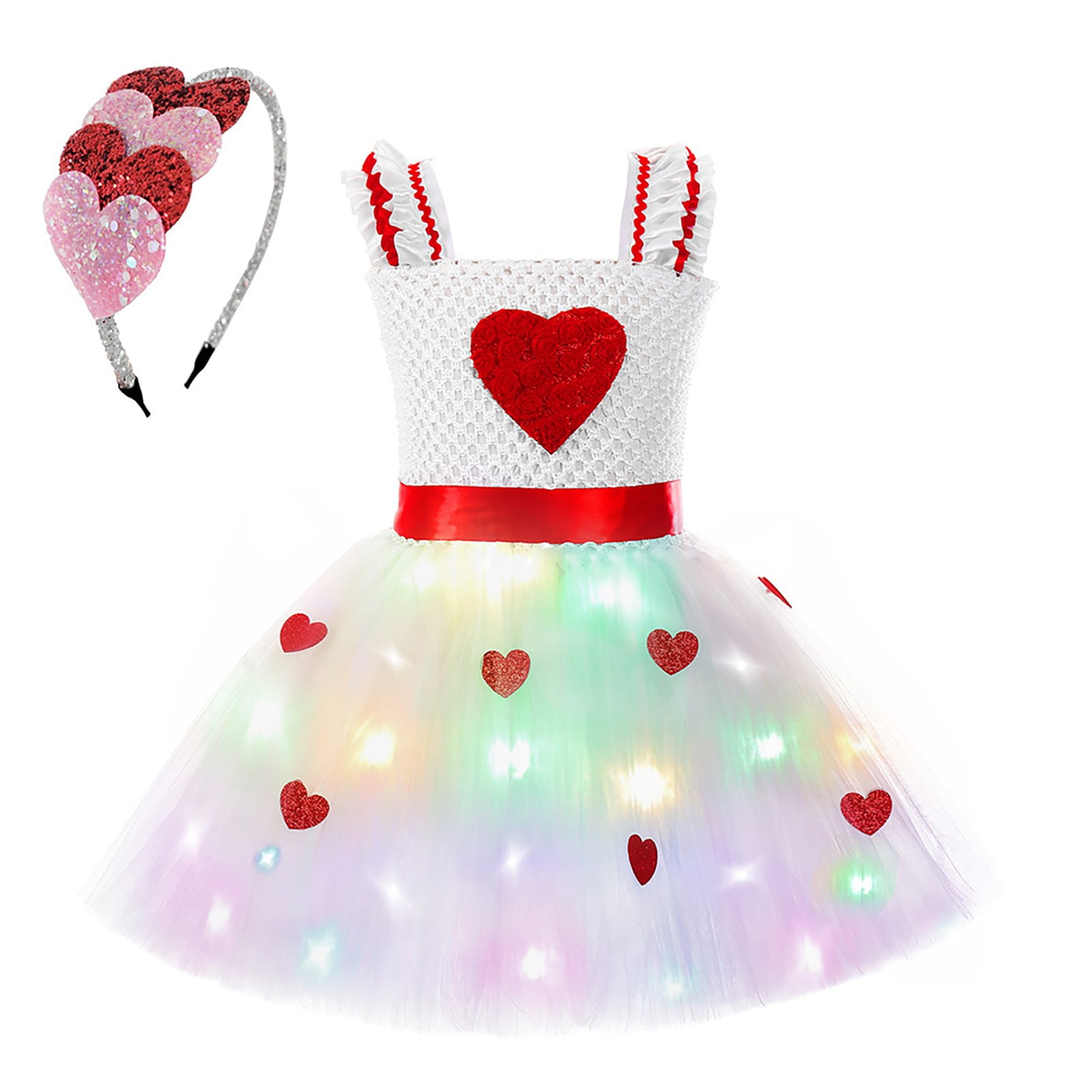 EnJoCho Girls Valentine’s Day White Dress Luminous Sparkly Princess ...
