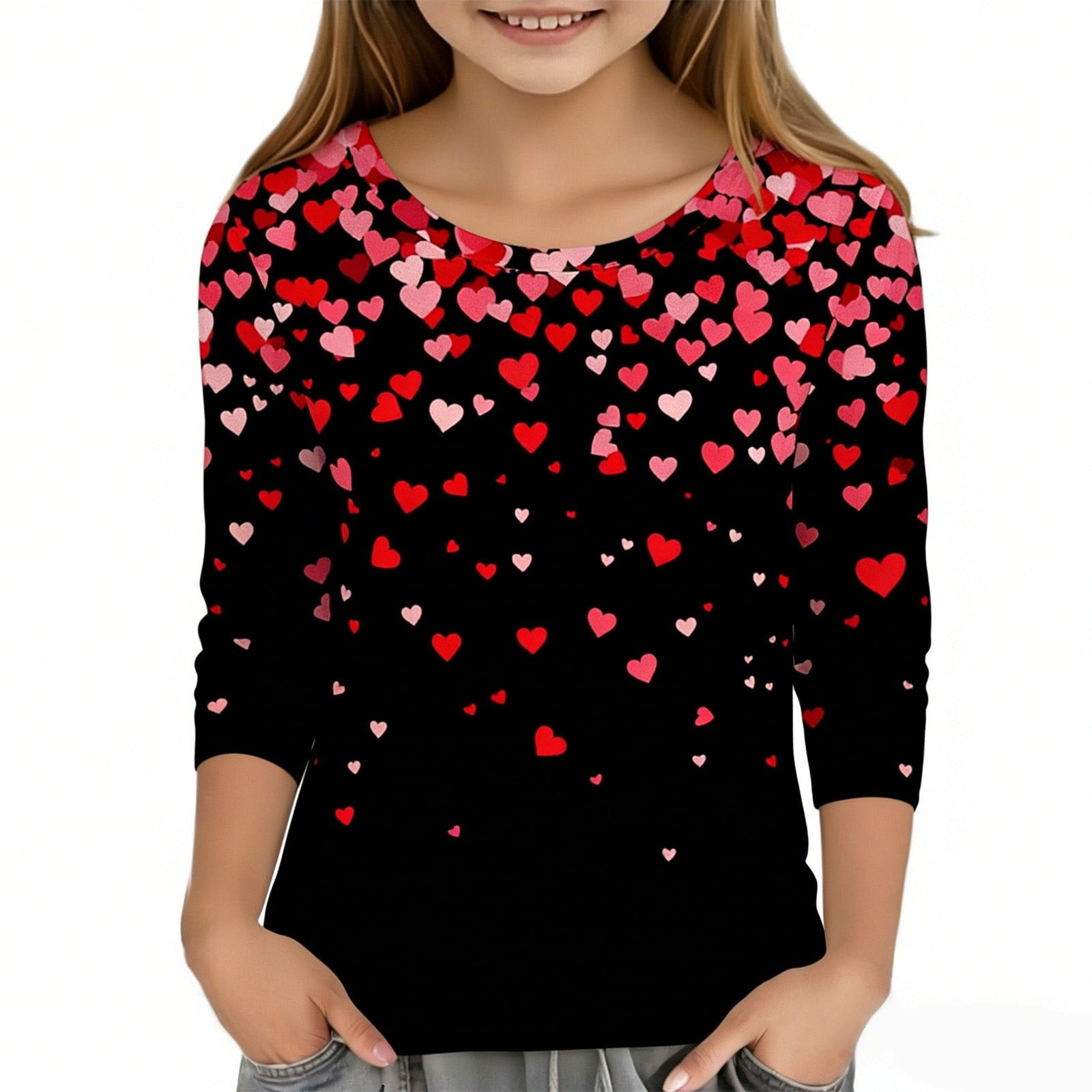 EnJoCho Girls Valentines Shirts Heart Print Lightweight Tuni𝖼 3/4 ...