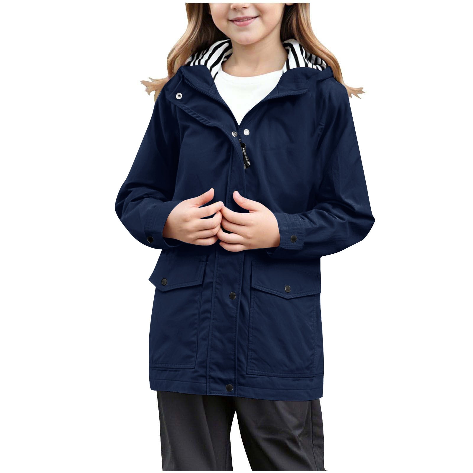 EnJoCho Girls Waterproof Rain Jacket Kids Windproof Windbreaker Zip Up ...