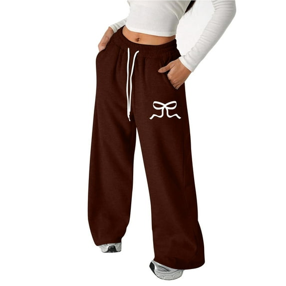 EnJoCho Girls Wide Leg Sweatpants Cute Bowknot Graphic Baggy Sweat ...
