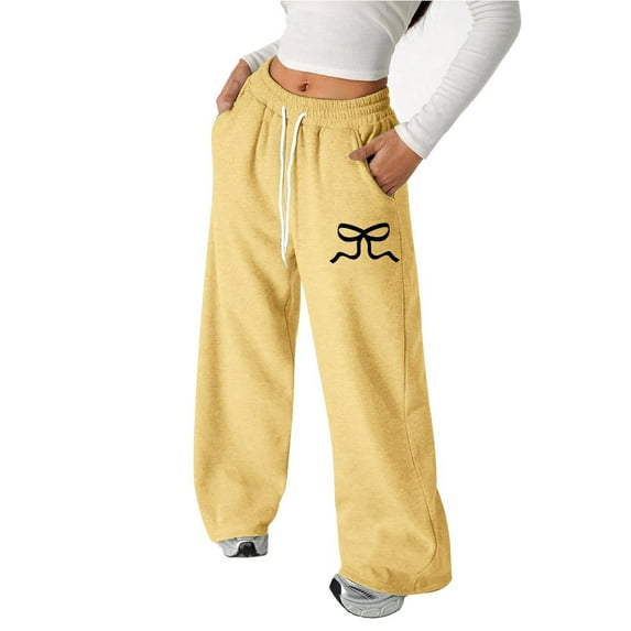 EnJoCho Girls Wide Leg Sweatpants Cute Bowknot Graphic Baggy Sweat ...
