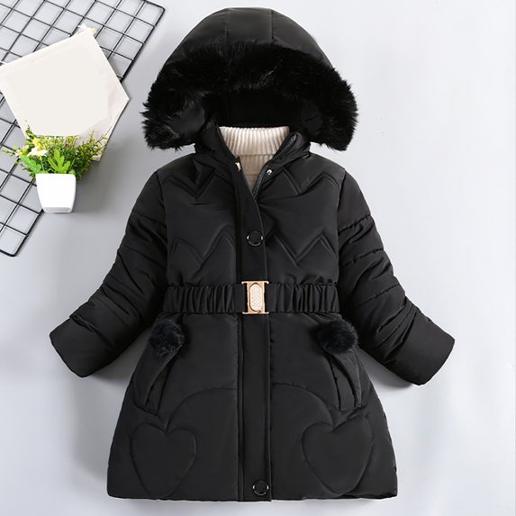 EnJoCho Girls Winter Coat Windproof Fa𝗎x F𝗎r Hooded Butterfly Pattern ...